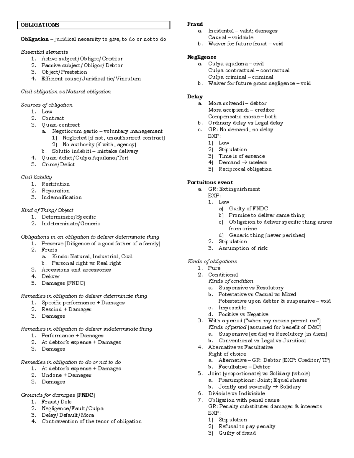 IRC notes for LAW - OBLIGATIONS Obligation – juridical necessity to ...