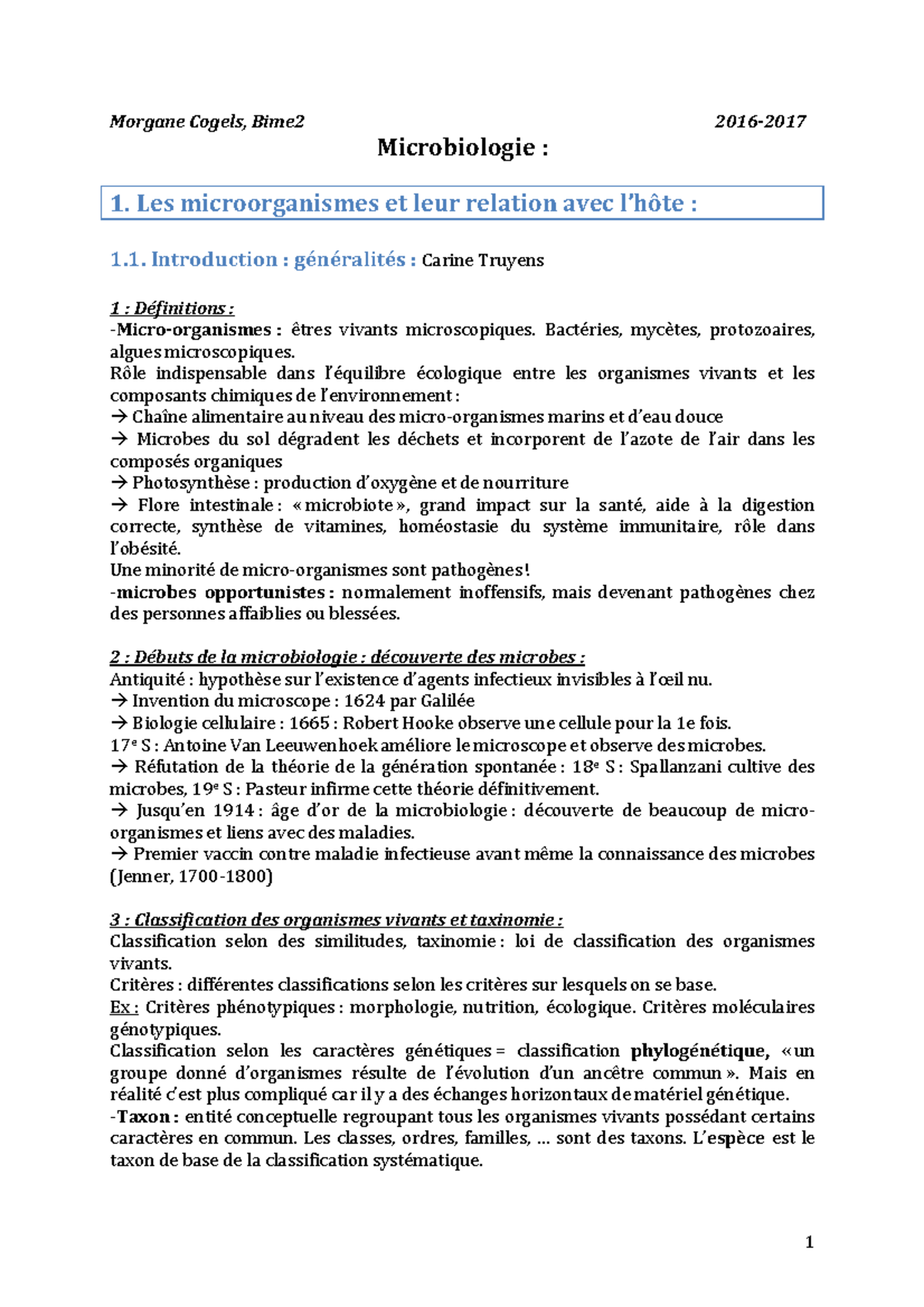 Resume microbio 2016-17 - _Morgane Cogels, Bime2 2016-2017 _ Microbiologie : 1. Les ...