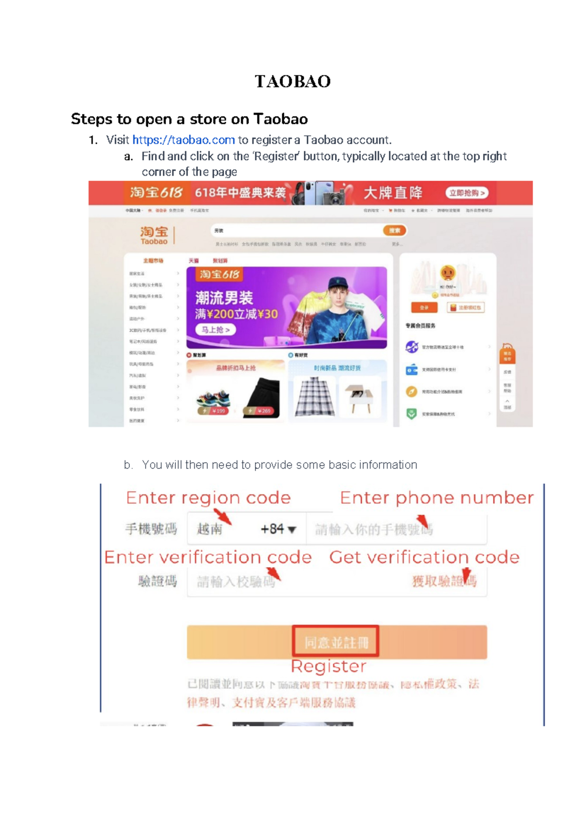 Taobao Fintech group 10 - TAOBAO Steps to open a store on Taobao 1. Visit taobao to register a ...