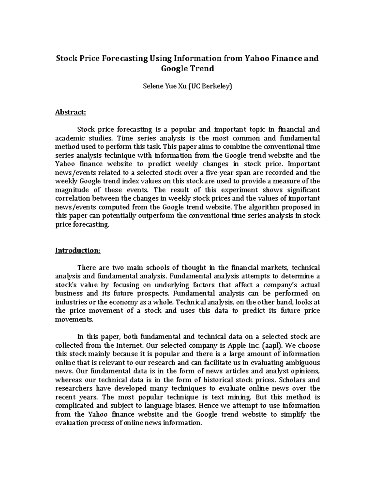 Selene Yue Xu - Stock Price Forecasting Using Information from Yahoo ...