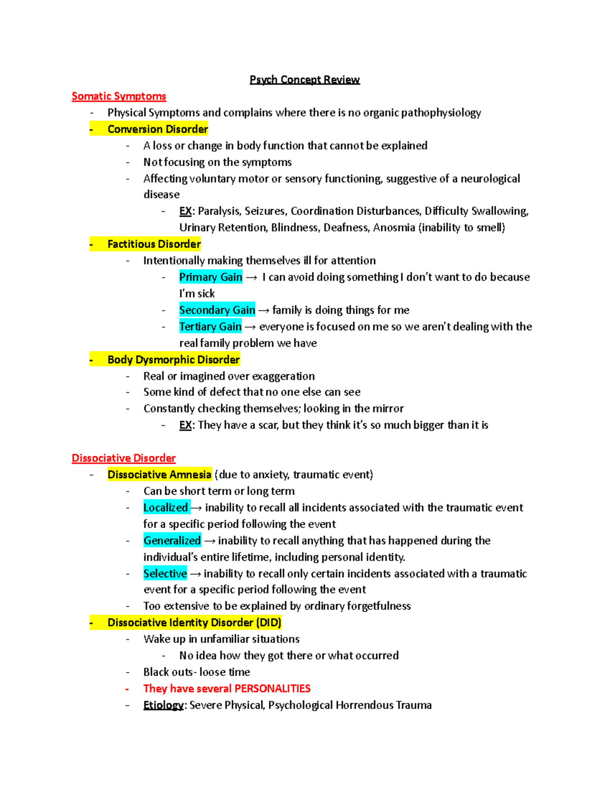 Psych Concept Review - Psych Concept Review Somatic Symptoms Physical ...