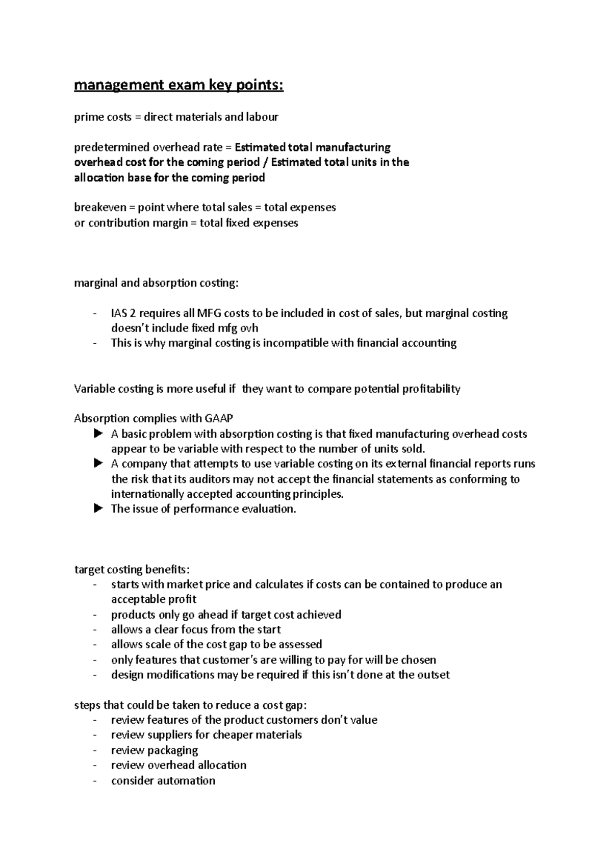Key Points Management Exam - management exam key points: prime costs ...