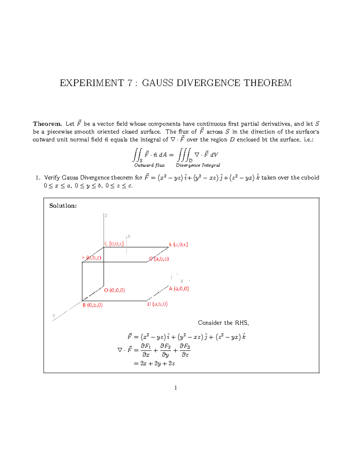 Experiment 7 - ns fvknbkscjbv - EXPERIMENT 7 : GAUSS DIVERGENCE THEOREM ...