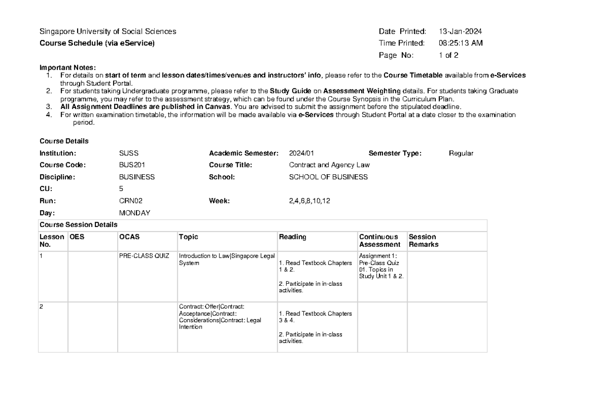 BUS 201 - BUS 201 Lecture Notes - Important Notes: 1. For details on ...