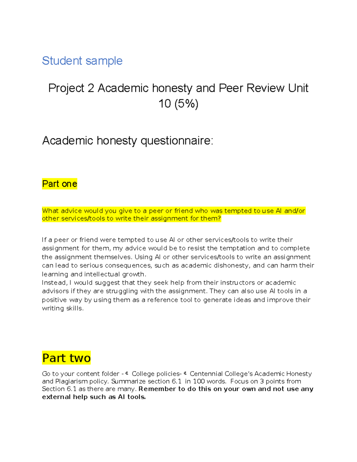 SS Project 2 peer feedback - Student sample Project 2 Academic honesty ...