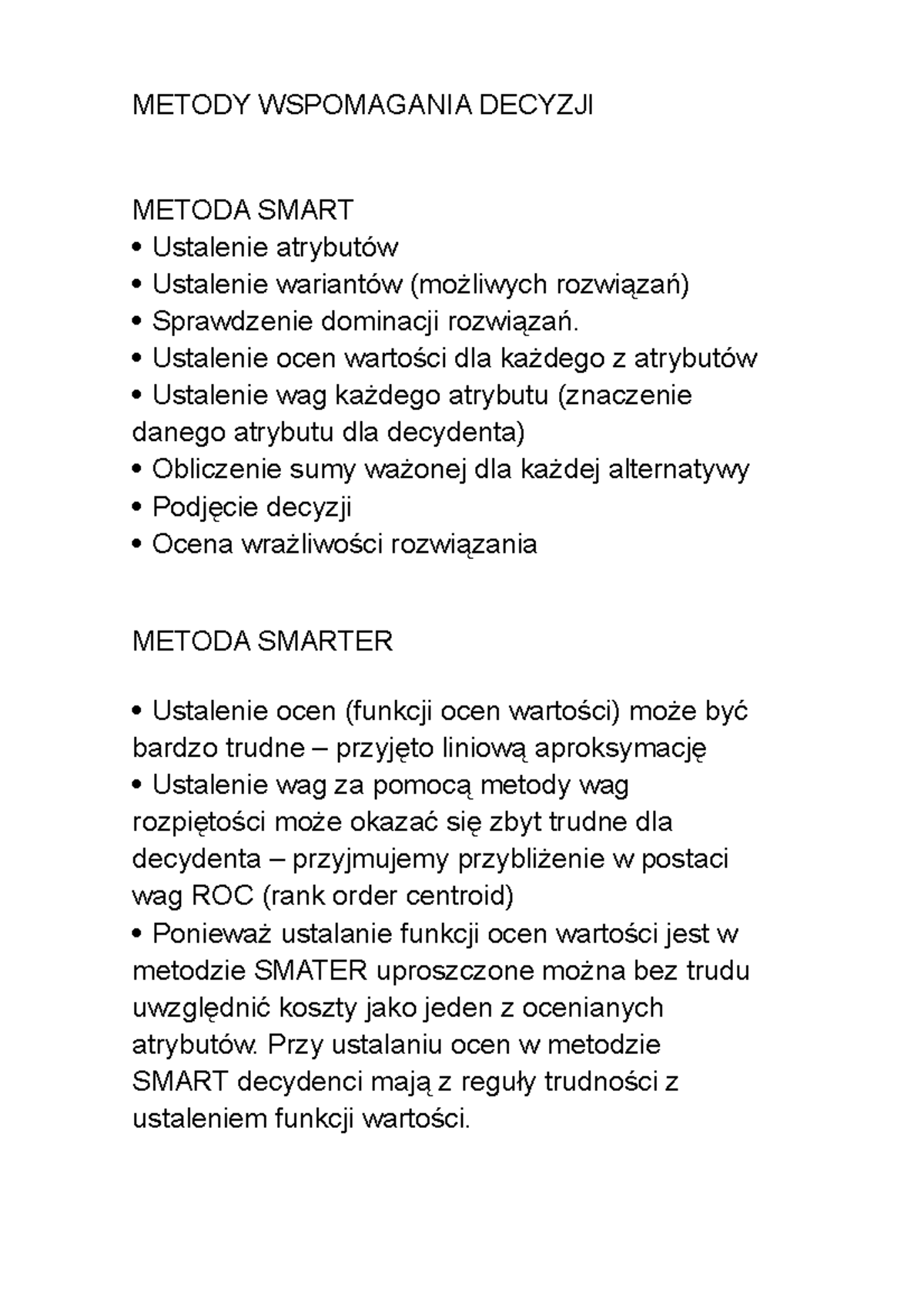 Metody Wspomagania Decyzji - METODY WSPOMAGANIA DECYZJI METODA SMART ...