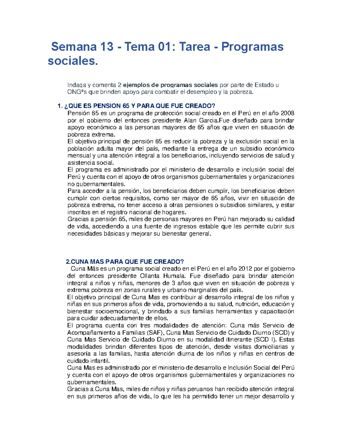 Semana 13 Tema 01 Tarea - Programas sociales - Semana 13 - Tema 01 ...