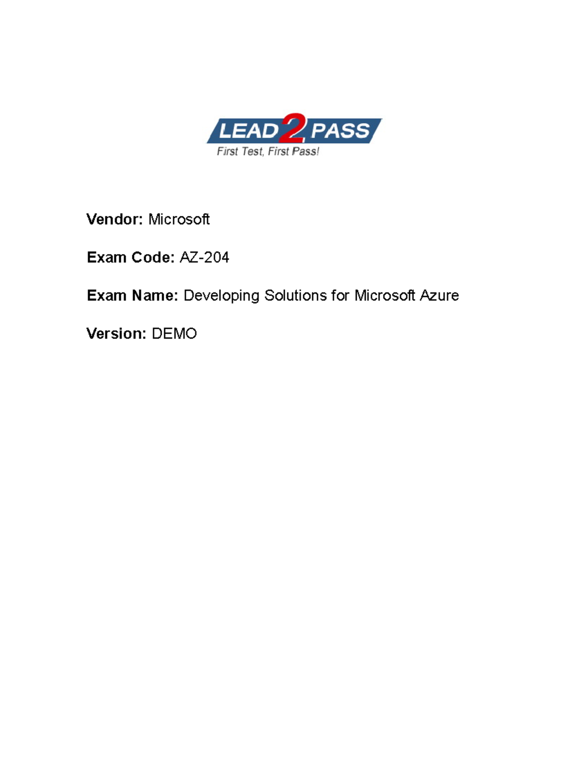 AZ-204-demo GOOD copy 5 - Vendor: Microsoft Exam Code: AZ- Exam Name ...