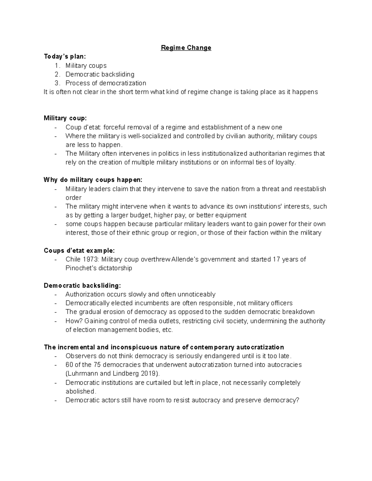 Poliscimodule 7 pt 1 - Regime change notes for module 7 of comparative ...
