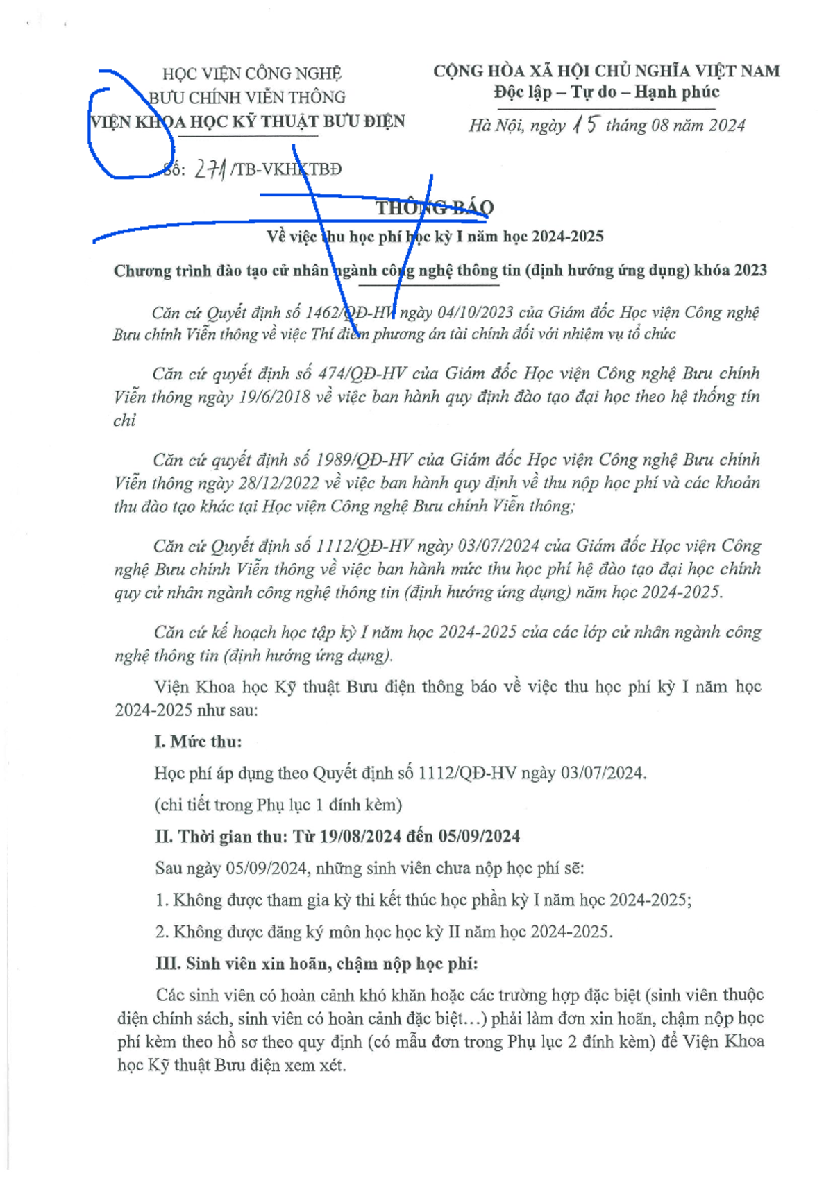 TB thu hoc phi D23 HK 1 nam 2024-2025 - HOC VIEN CÔNG NGHE CONG HOA XÃ ...