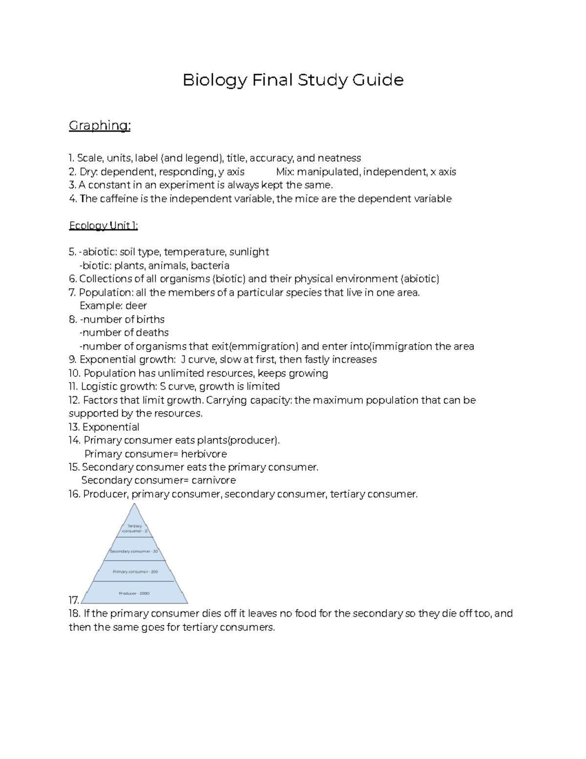 Biology Final Study Guide - Biology Final Study Guide Graphing: Scale ...