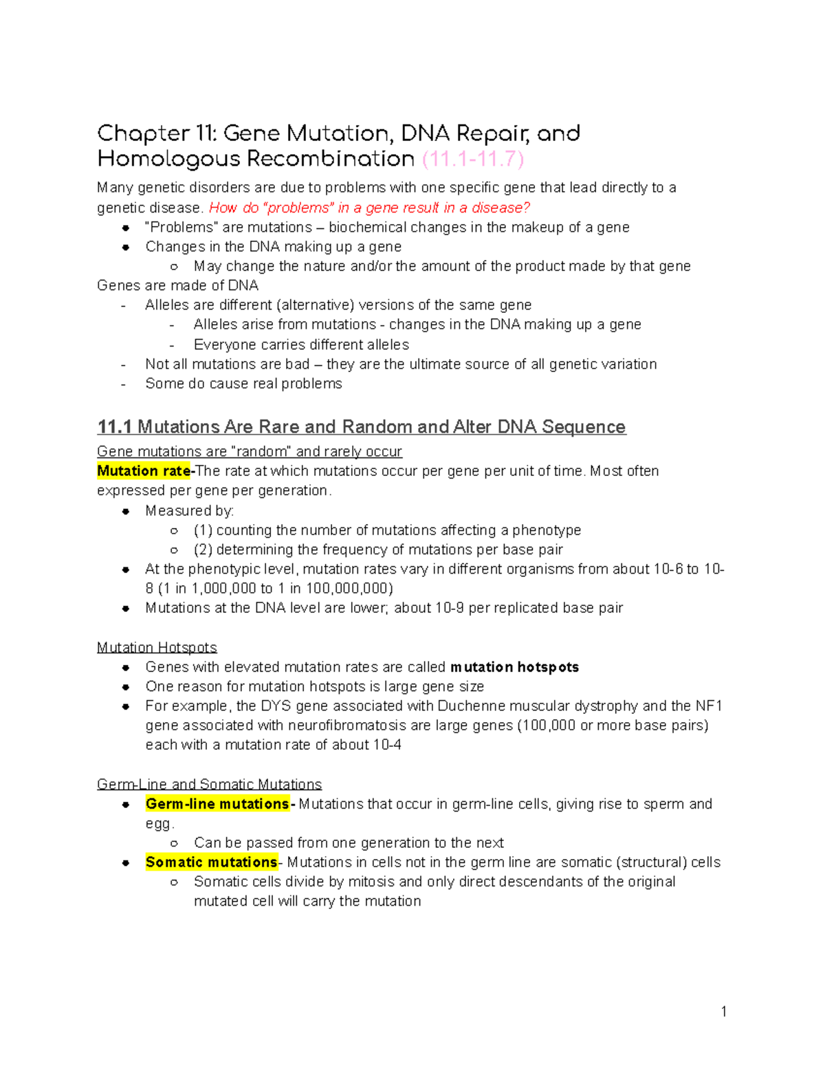 Chapter 11 - Lecture/Book Notes- Genetic Analysis: an integrated ...