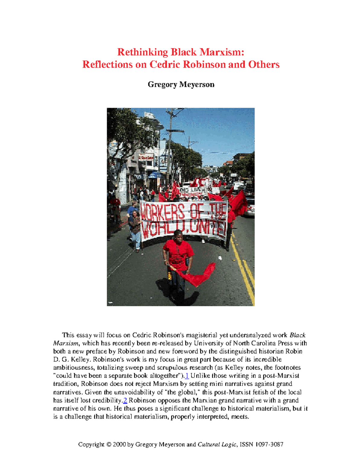 The idea of Black Marxism - Rethinking Black Marxism: Reflections on ...