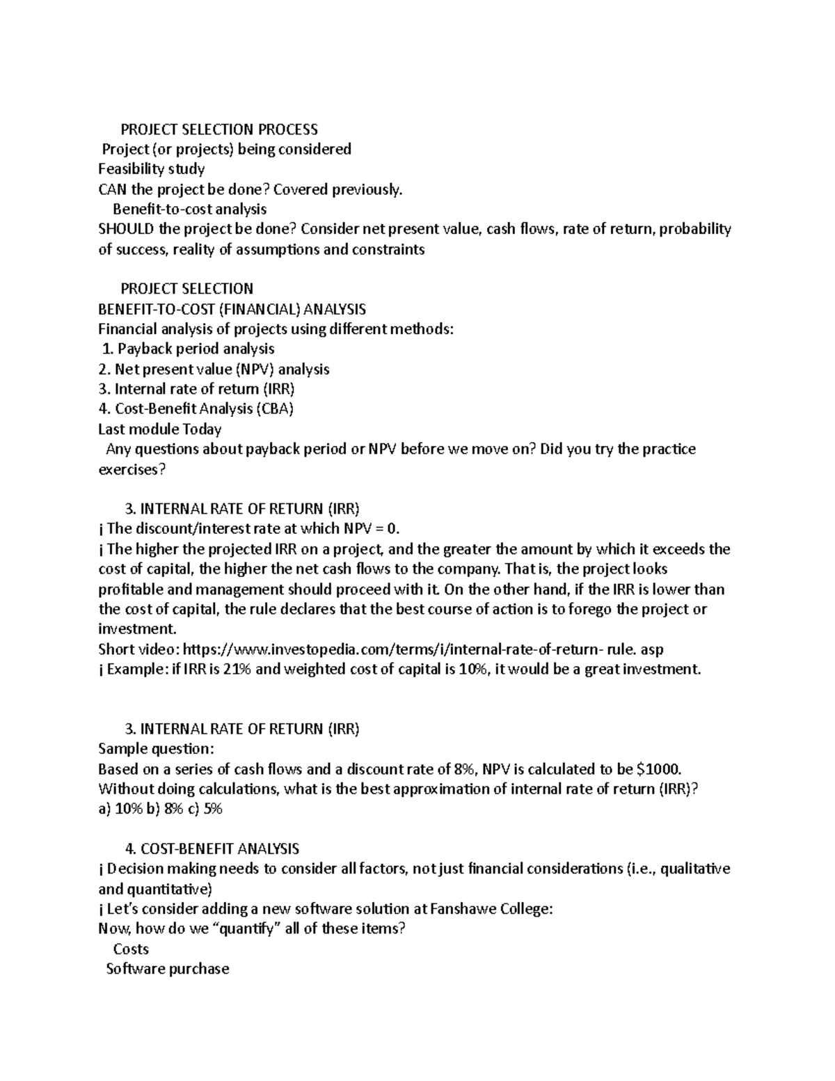 M9 - Project Selection Process - PROJECT SELECTION PROCESS Project (or ...