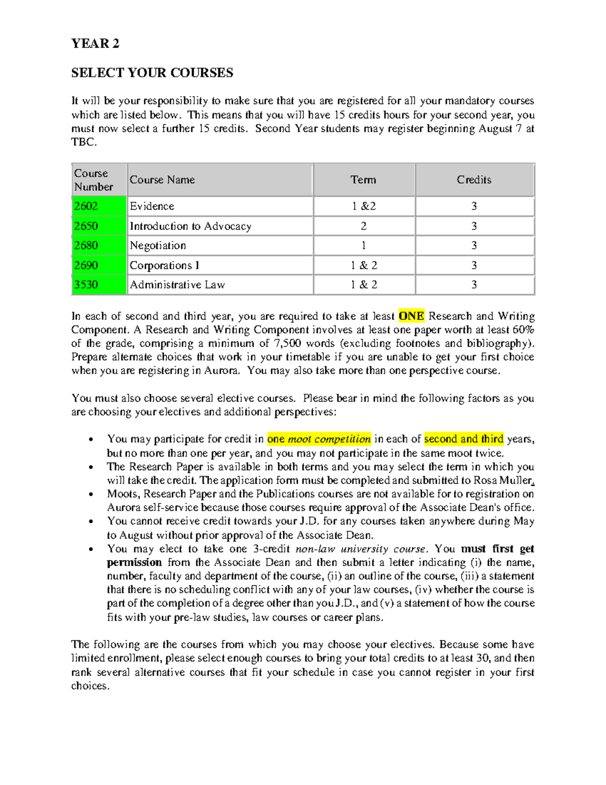 Year-2 - law - YEAR 2 SELECT YOUR COURSES It will be your ...