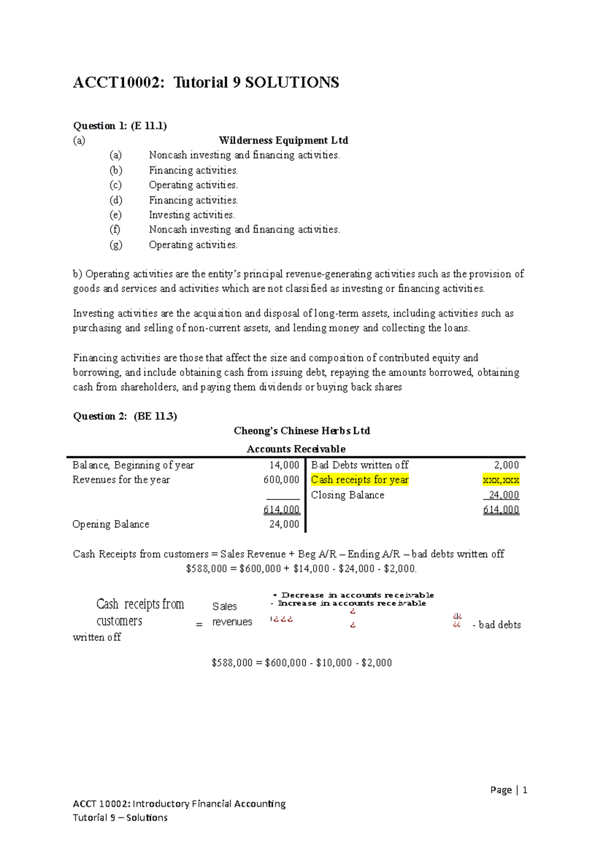 ACCT10002 Tutorial 9 Solutions - Tutorial 9 SOLUTIONS Question 1: (E 11 ...