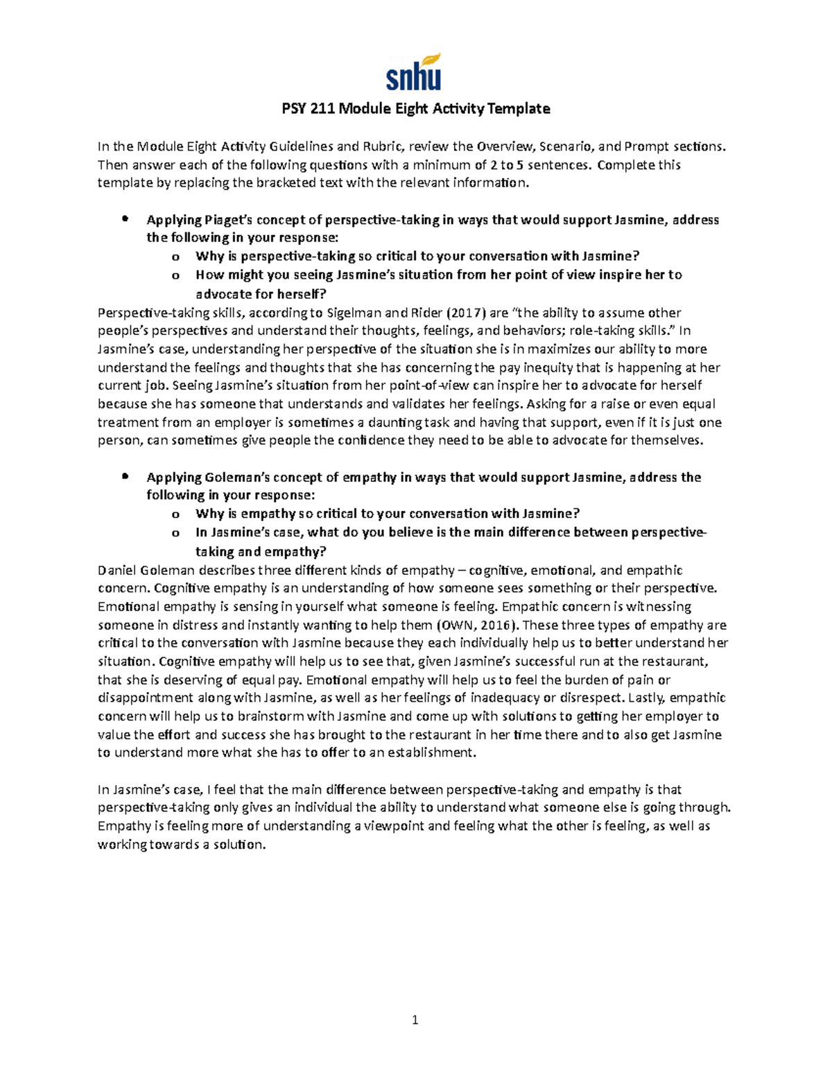 PSY 211 Module Eight Activity Template - Then answer each of the ...