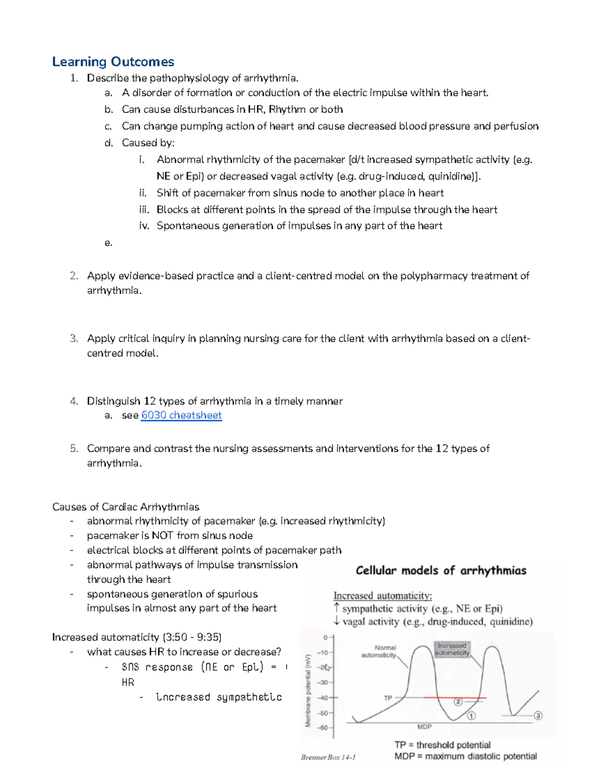 6000 Module 2 notes - Learning Outcomes Describe the pathophysiology of ...
