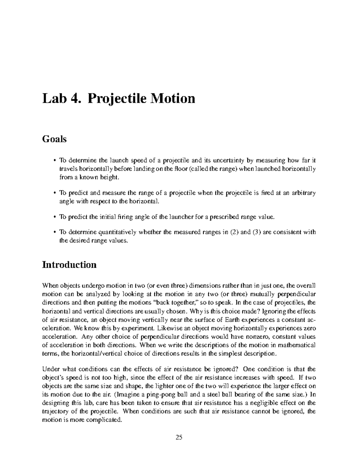 101-Projectile-Motion - Lab 4. Projectile Motion Goals To determine the ...