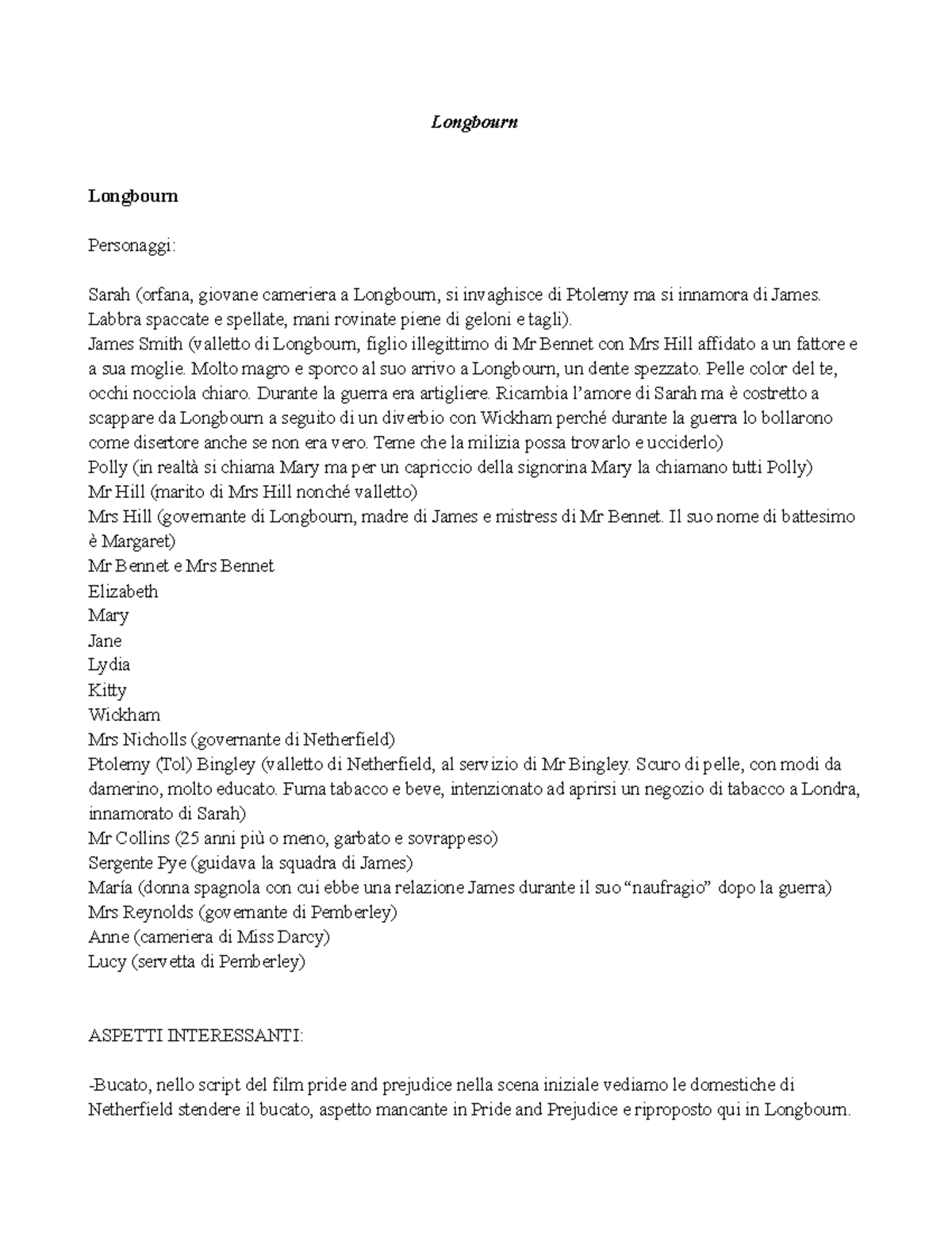 Longbourn - riassunto e materiale personale (commento/analisi ...