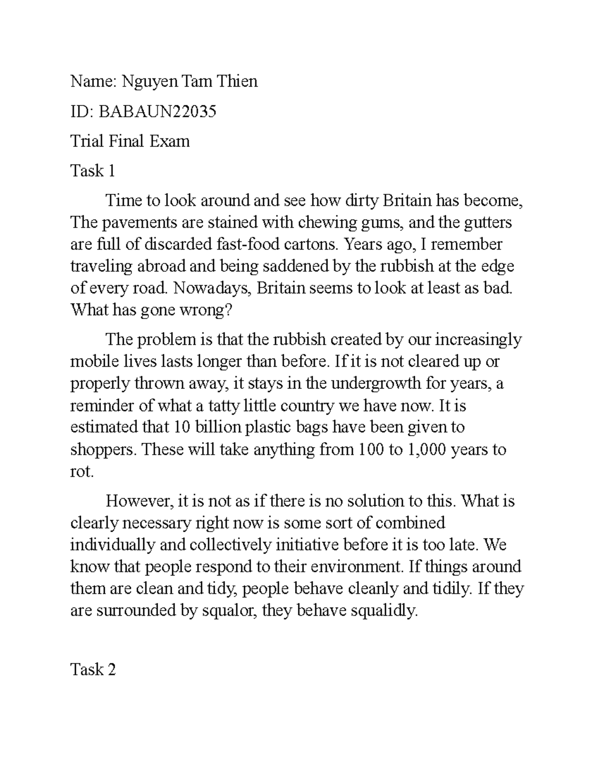 Nguyen Tam Thien - Babaun 22035 - Trial Final Exam - Name: Nguyen Tam ...