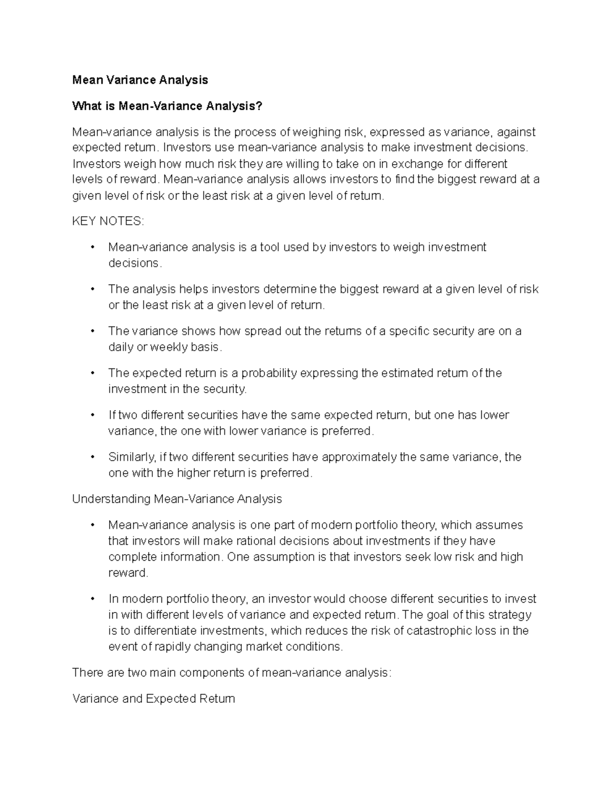 Mean Variance Analysis - Mean Variance Analysis What is Mean-Variance ...