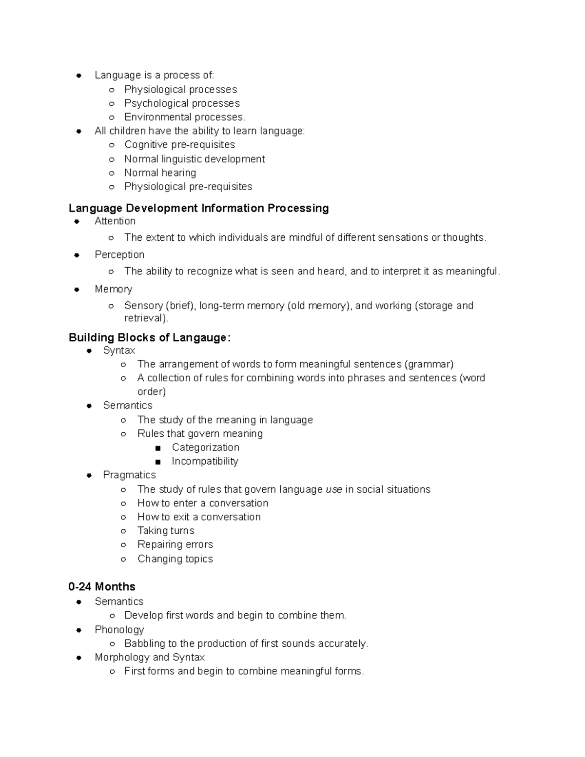 Childhood language impairments (chapter 3) - Language is a process of: Physiological processes ...