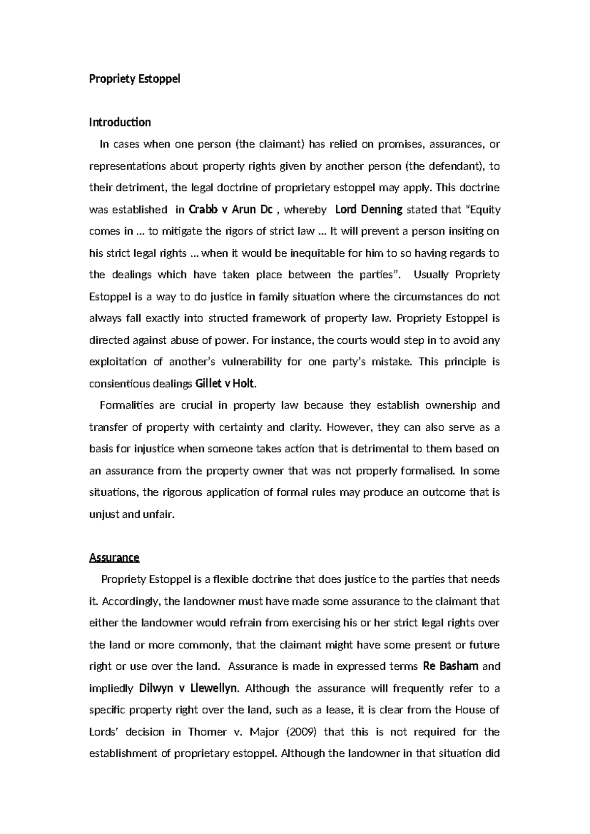 Propriety Estoppel - exam essay example - Propriety Estoppel ...