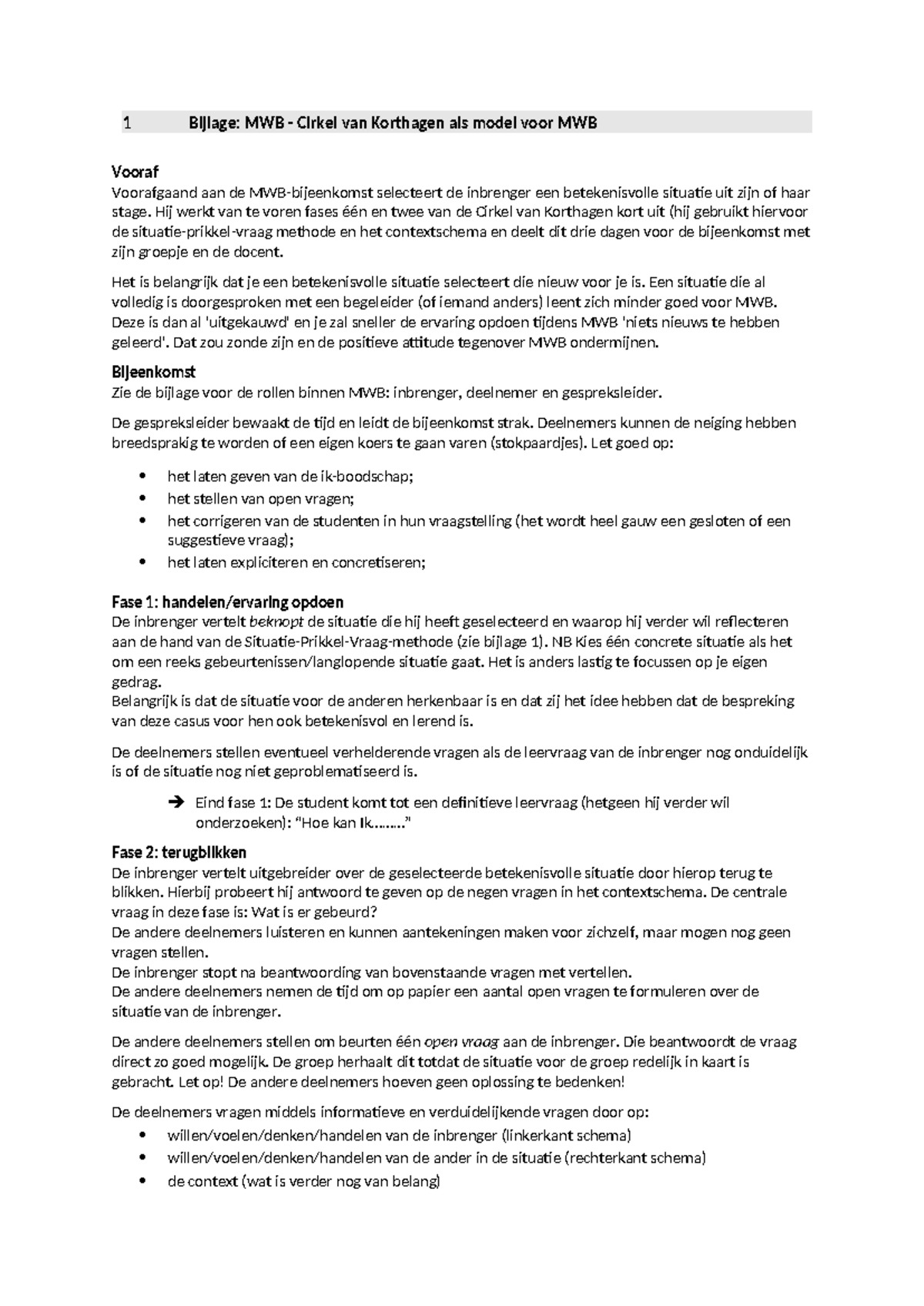 MWB cirkel van Korthagen als model voor MWB - Hij werkt van te voren ...