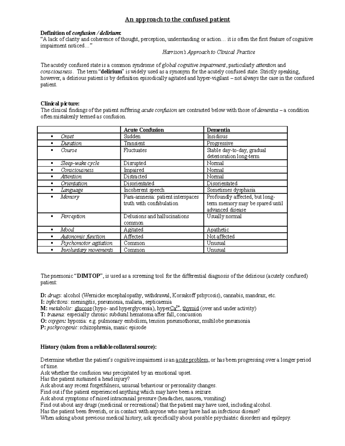Confused patient - An approach to the confused patient Definition of ...
