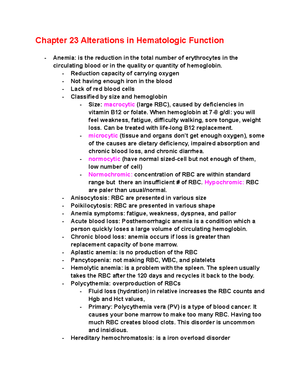 Chapter 23 Alterations in Hematologic Function - Chapter 23 Alterations in Hematologic Function ...