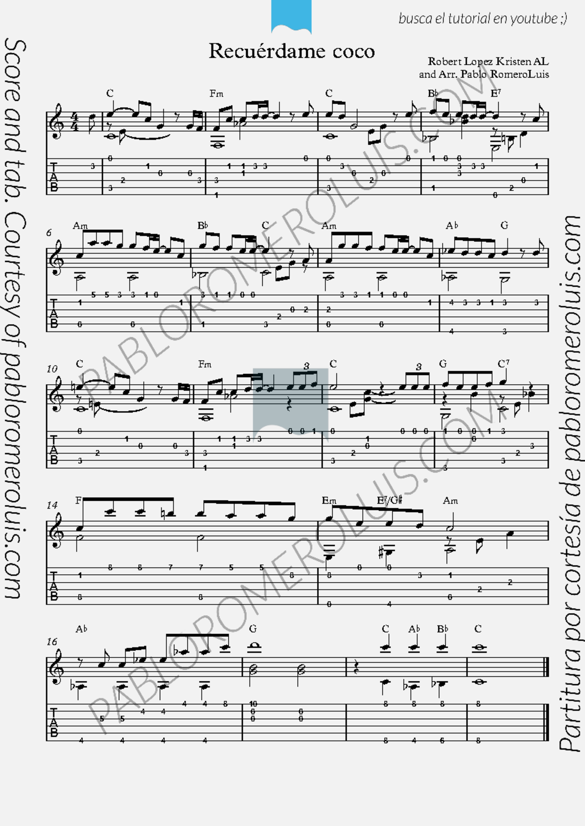 Recuerdame-coco-A4 - Cancion - C F‹ C B ̈ E A‹ B ̈ C A‹ A ̈ G 6 10 C F ...