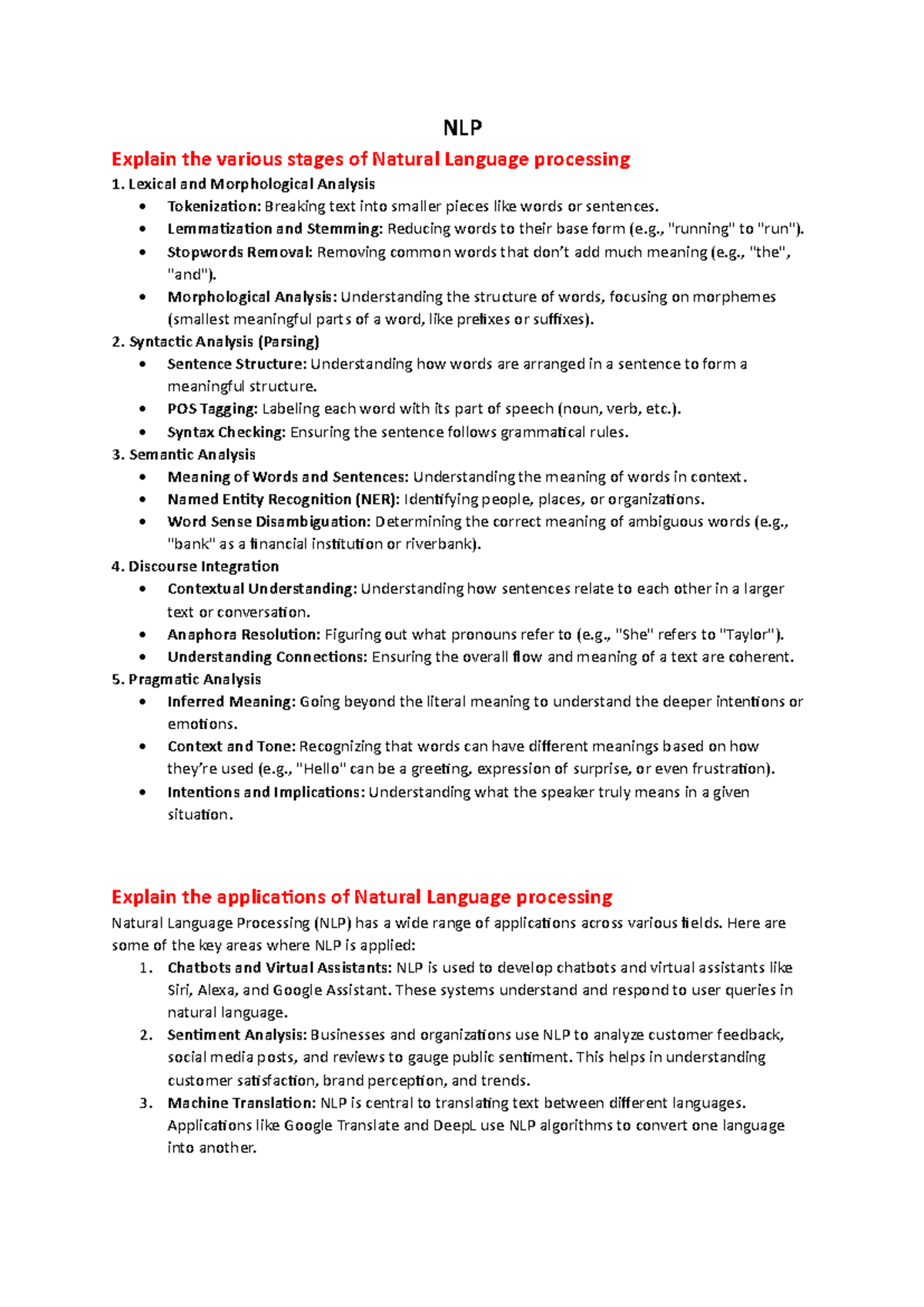 NLP SEM IMP - nlp notes - NLP Explain the various stages of Natural ...