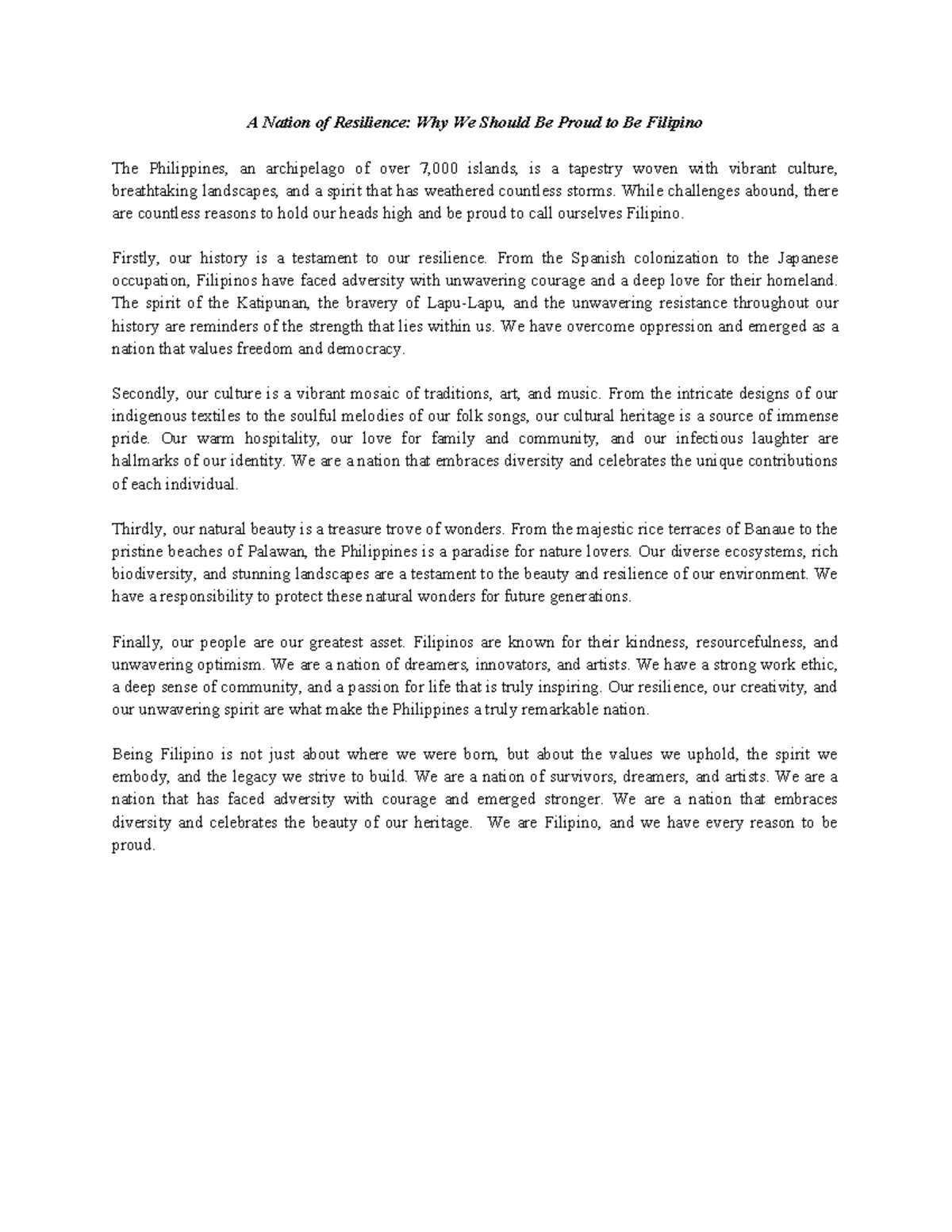 Essay - A Nation of Resilience- Why We Should Be Proud to Be Filipino ...