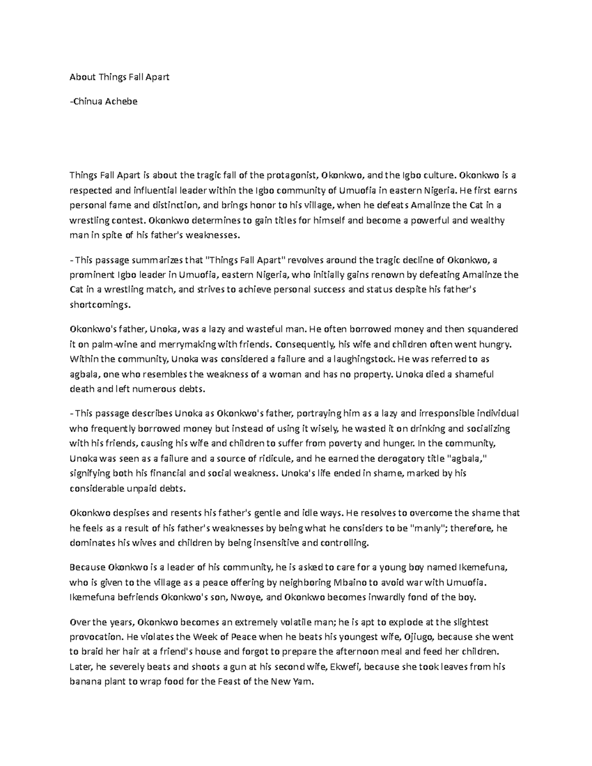 Things Fall Apart - THIS IS A LECTURES NOTES OF LITERATURE 2 - About ...
