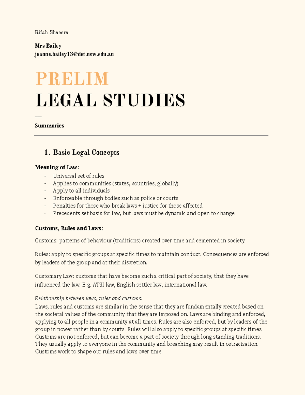Year 11 Legal Studies Summaries - Rifah Shaeera Mrs Bailey joanne@det ...