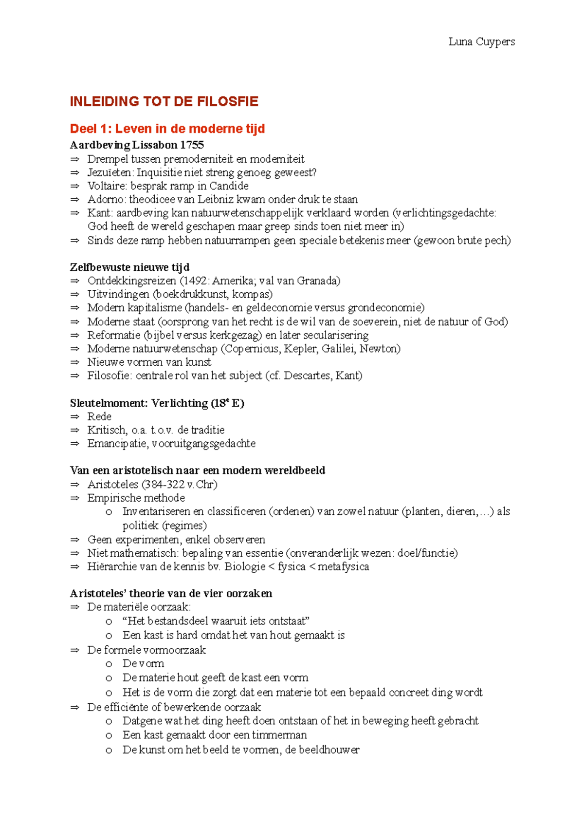 Inleiding tot de filosfie: samenvatting - Luna Cuypers INLEIDING TOT DE FILOSFIE Deel 1: Leven ...