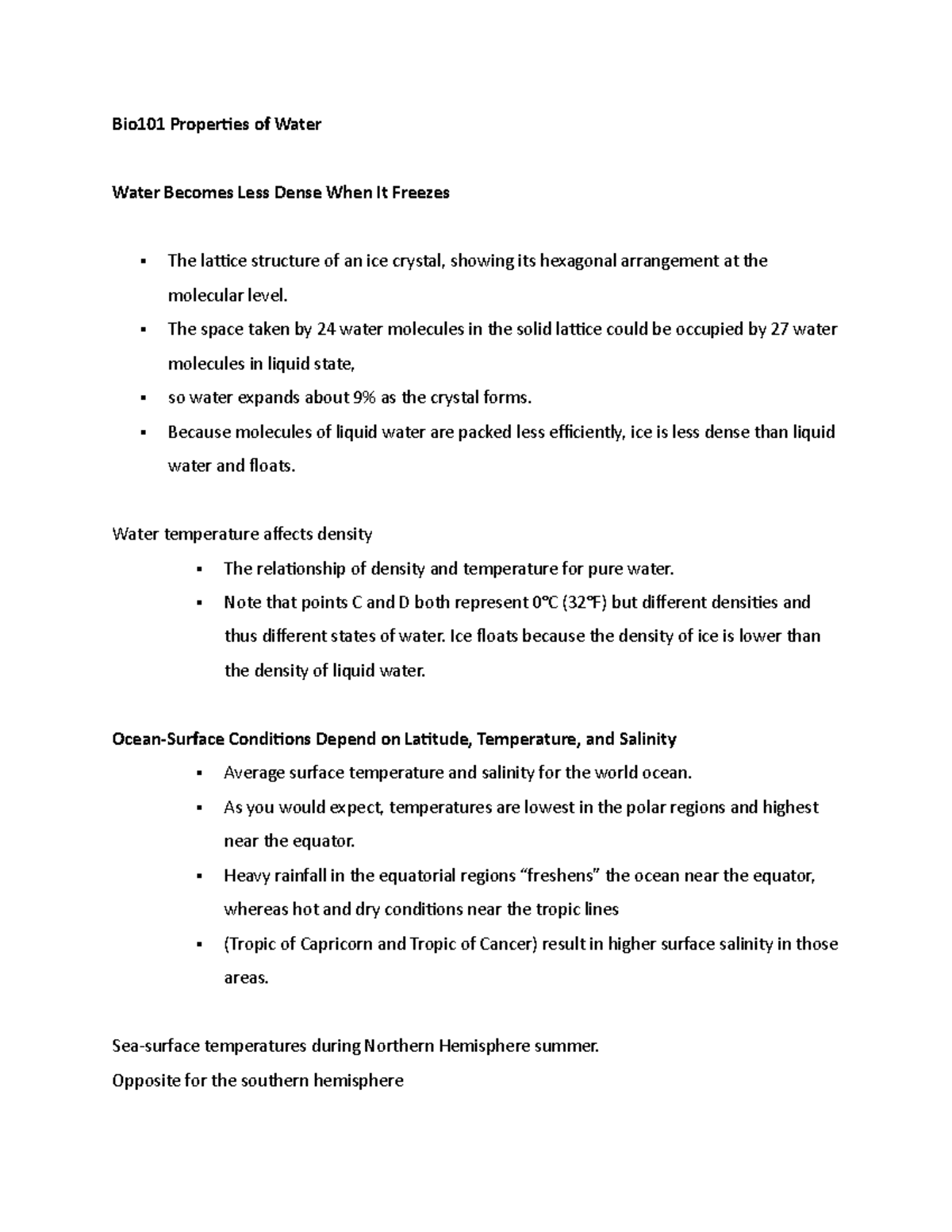 Bio101 Properties of Water - Bio101 Properties of Water Water Becomes ...
