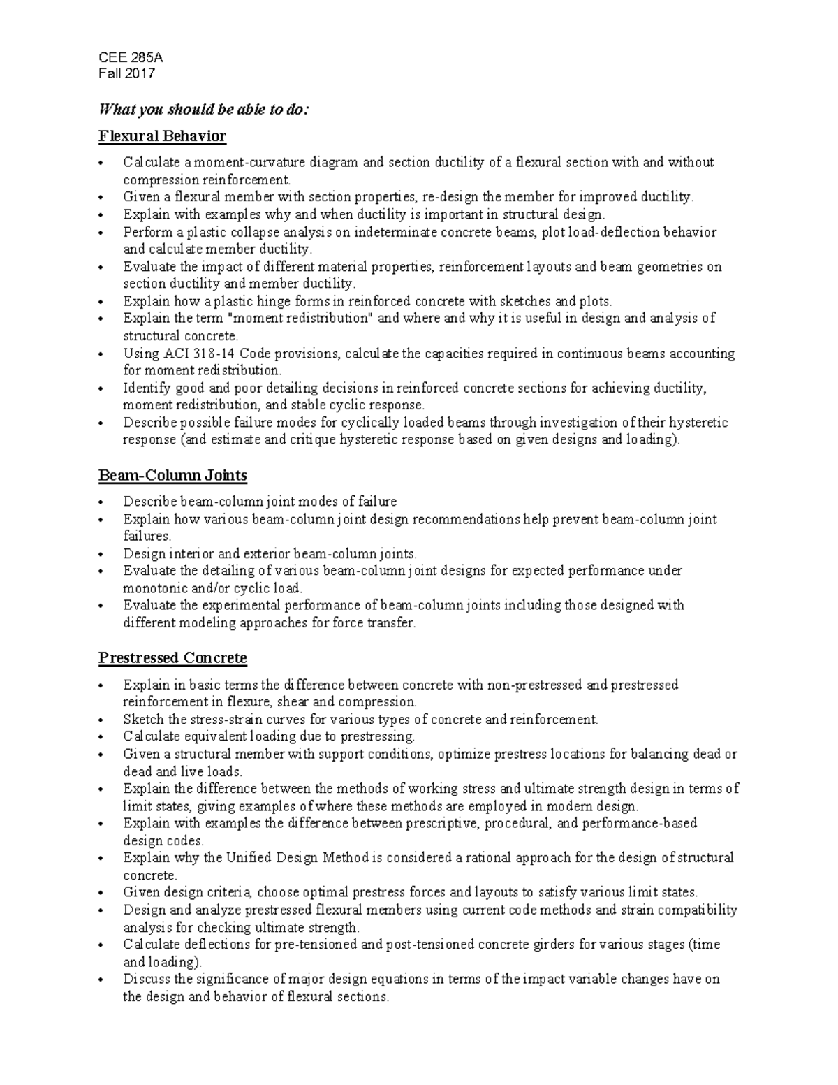 Final Exam Study Guide - Summary Advanced Structural Concrete Behavior ...