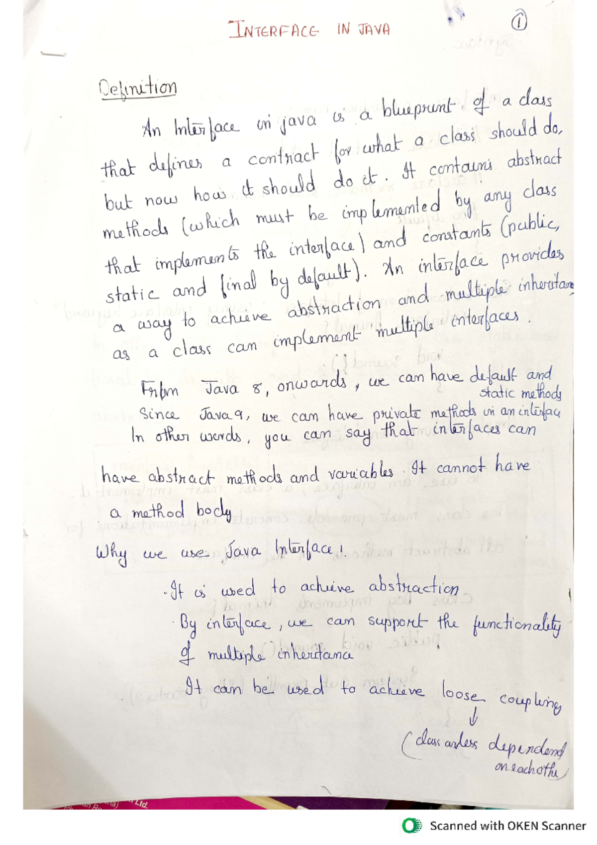 Interface Java notes - Oops - INTERFACE IN JAVA I Definition An ...