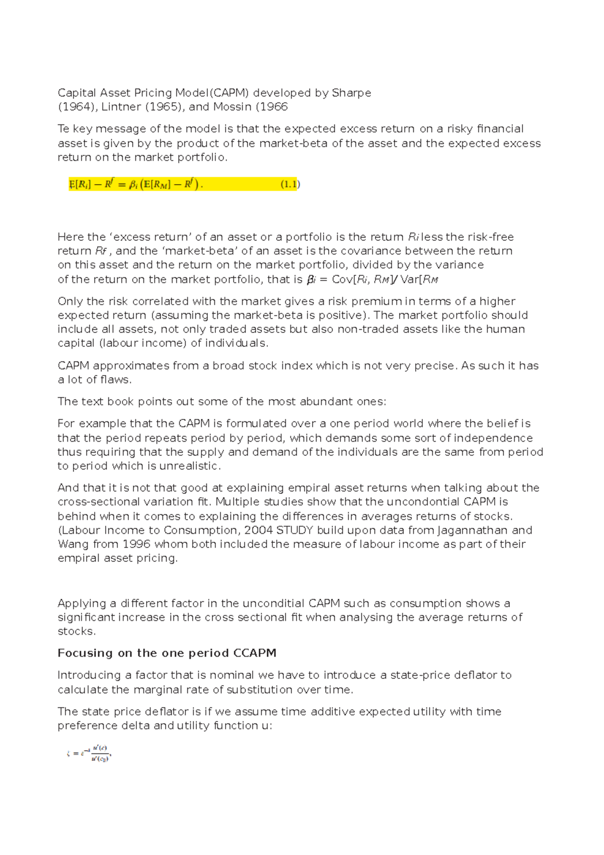 Capital Asset Pricing Model - Capital Asset Pricing Model(CAPM ...