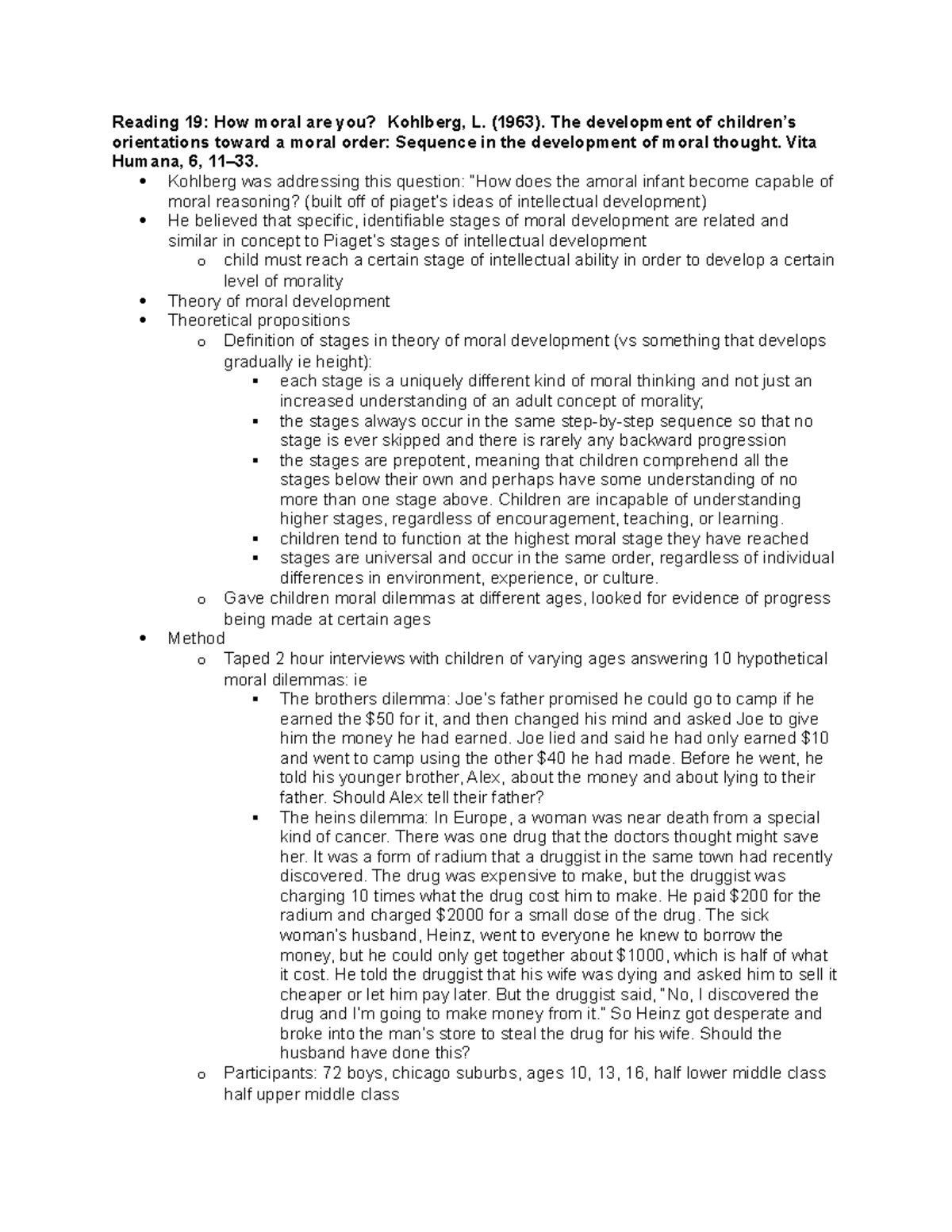 Hock reading 19 summary-Kohlberg study-how moral are you - Reading 19 ...