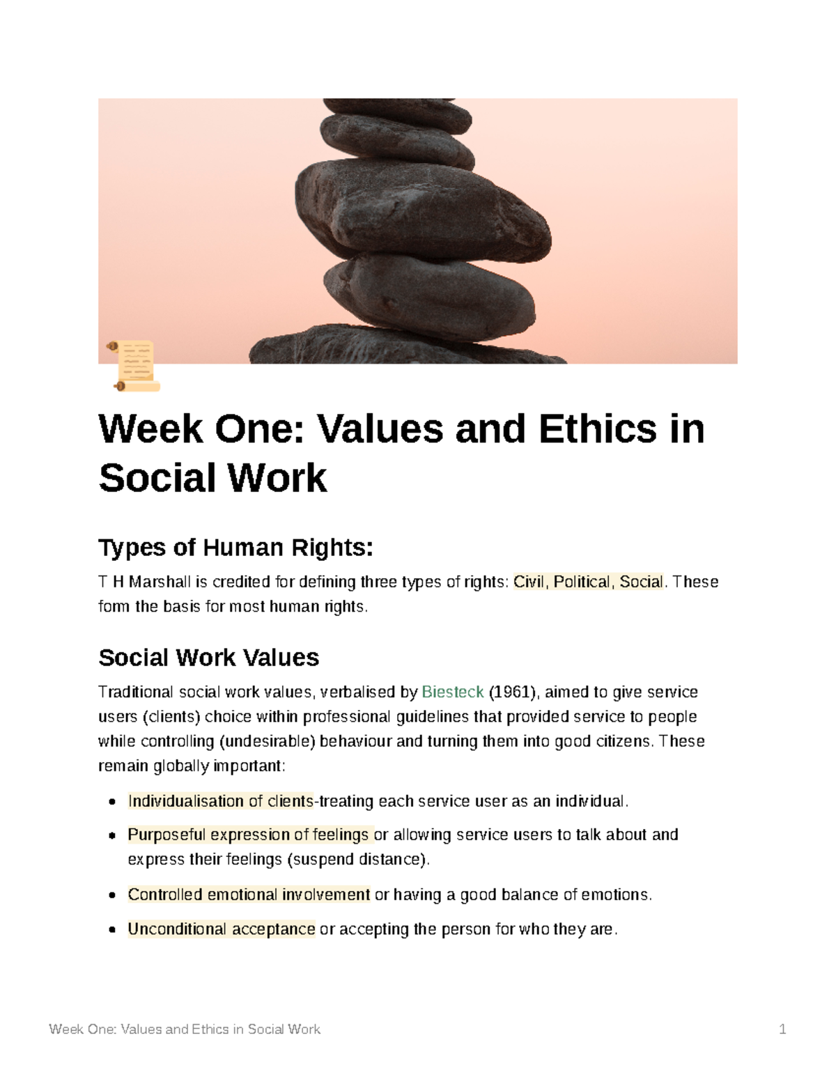 Week One Values and Ethics in Social Work - SWKU911 - Stirling - Studocu