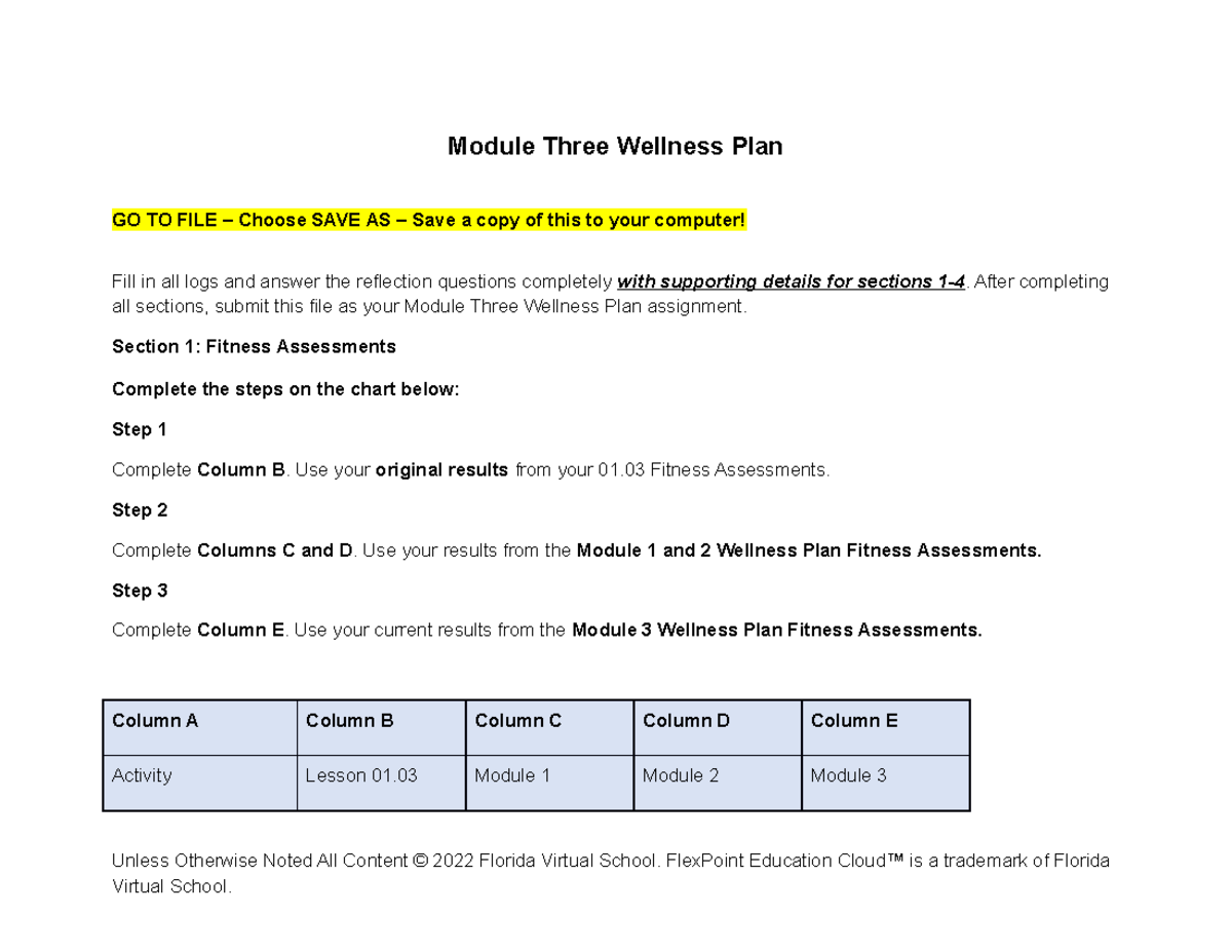 Module three wellness plan Mainone - Module Three Wellness Plan GO TO ...
