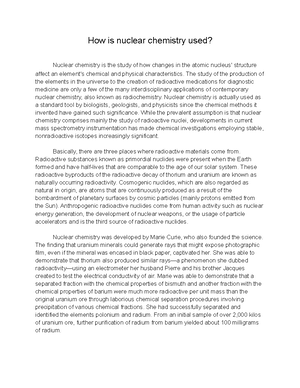 How is nuclear chemistry used? - How is nuclear chemistry used? Nuclear ...