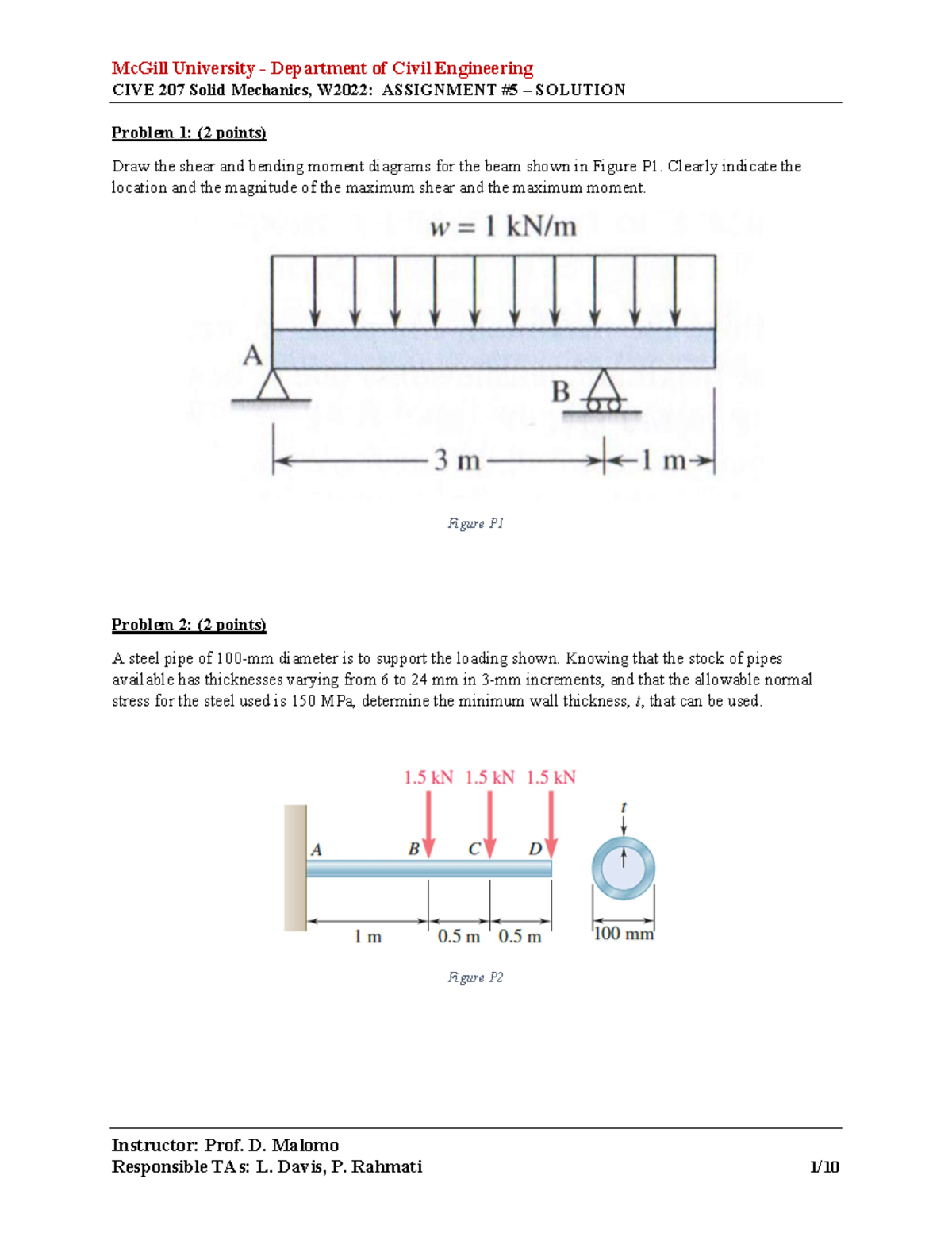 Assignment 5 Solution CIVE207 W22 Updated - CIVE 207 Solid Mechanics, W2022: ASSIGNMENT #5 ...