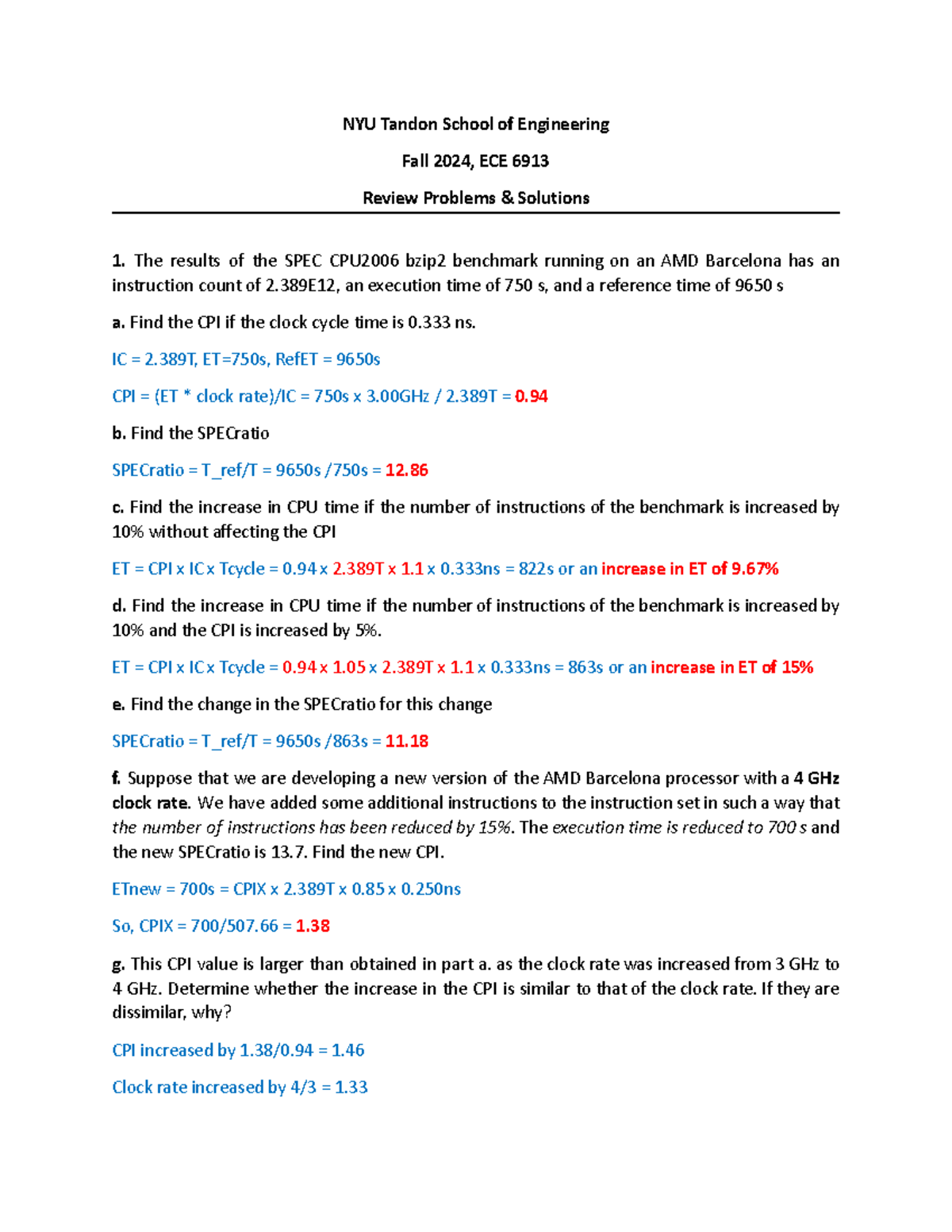 Quiz 1 Review Problems and Solutions - NYU Tandon School of Engineering Fall 2024, ECE 6913 ...