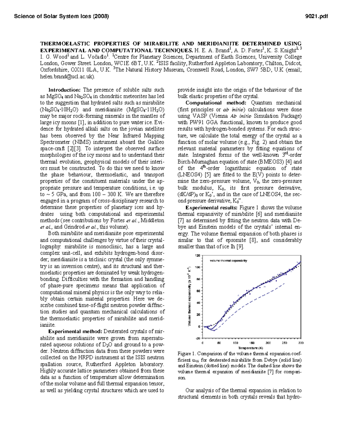 1054714 - THERMOELASTIC PROPERTIES OF MIRABILITE AND MERIDIANIITE ...