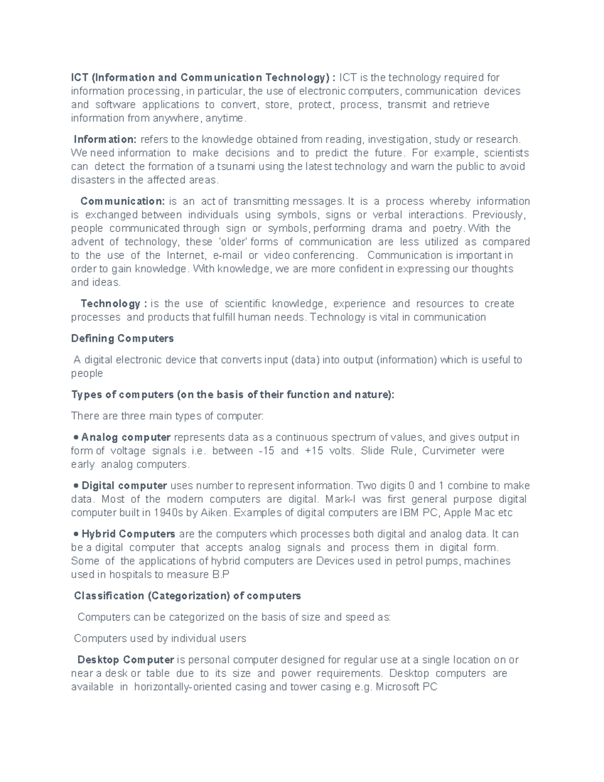 ICT 1ST Lecture - ICT (Information and Communication Technology) : ICT ...