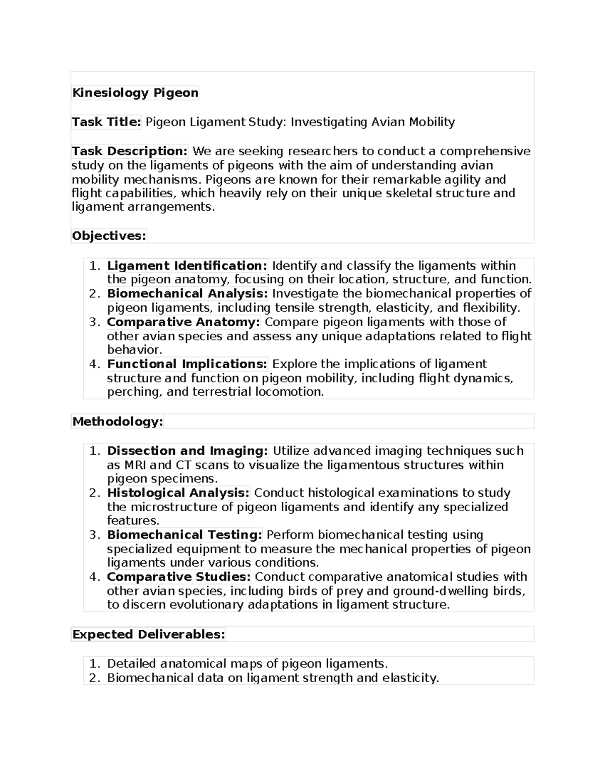 Pigeon Task 1 - Kinesiology Pigeon Task Title: Pigeon Ligament Study ...